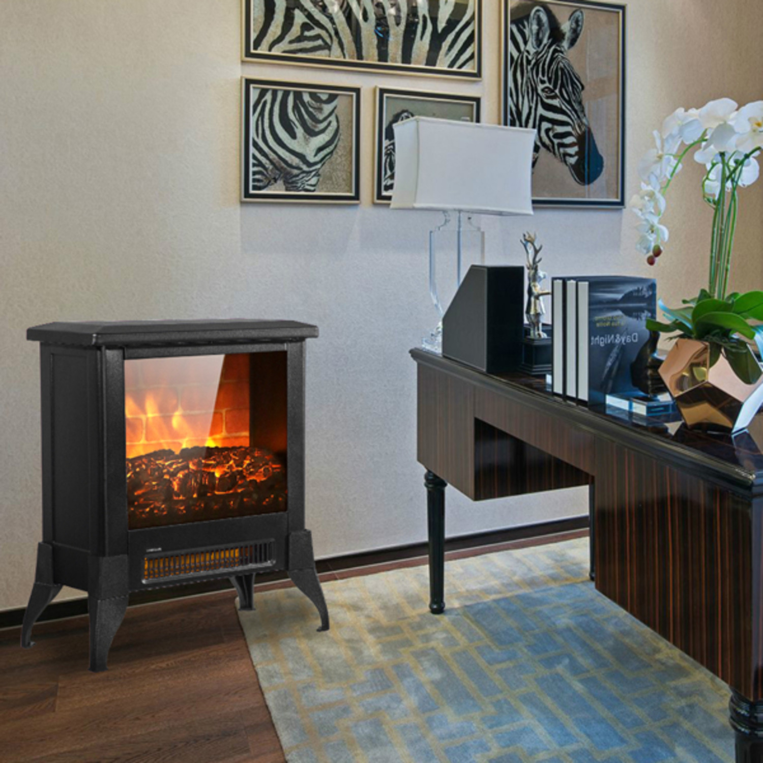 SF512-14A 14 inch 1400w Freestanding Fireplace Fake Wood Single Color ...