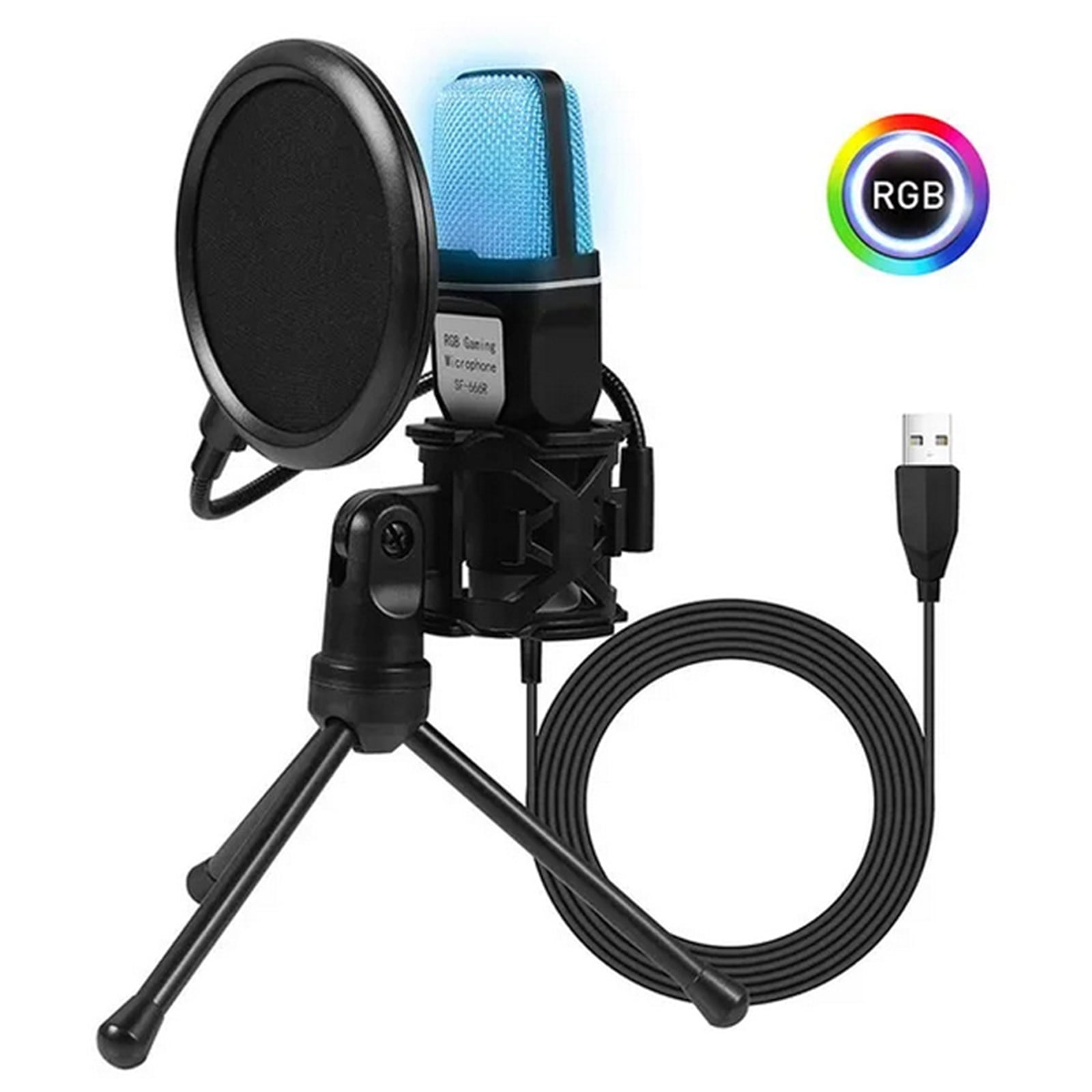 SF666R USB Wired Microphone Professional Video Recording RGB ...
