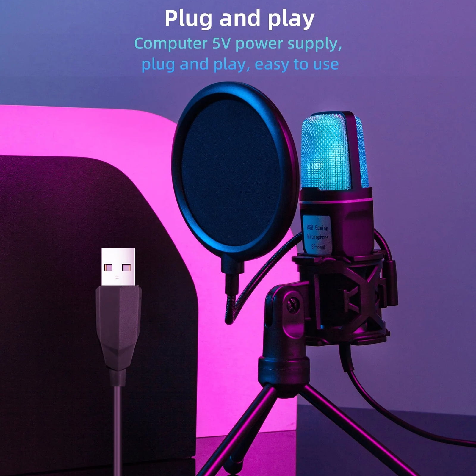 SF666R USB Wired Microphone Professional Video Recording RGB ...
