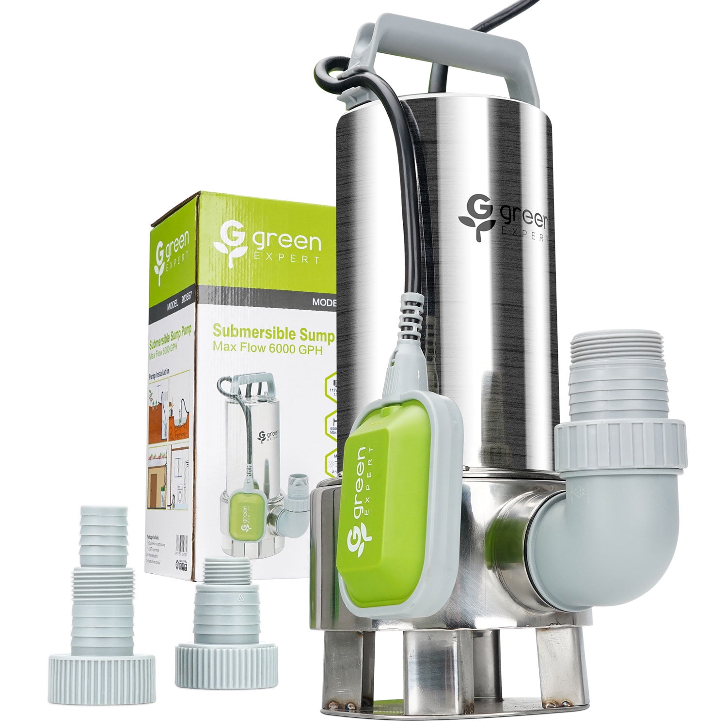 Green Expert 1.5HP Submersible Sump Pump 6000GPH High Flow Full 304 ...