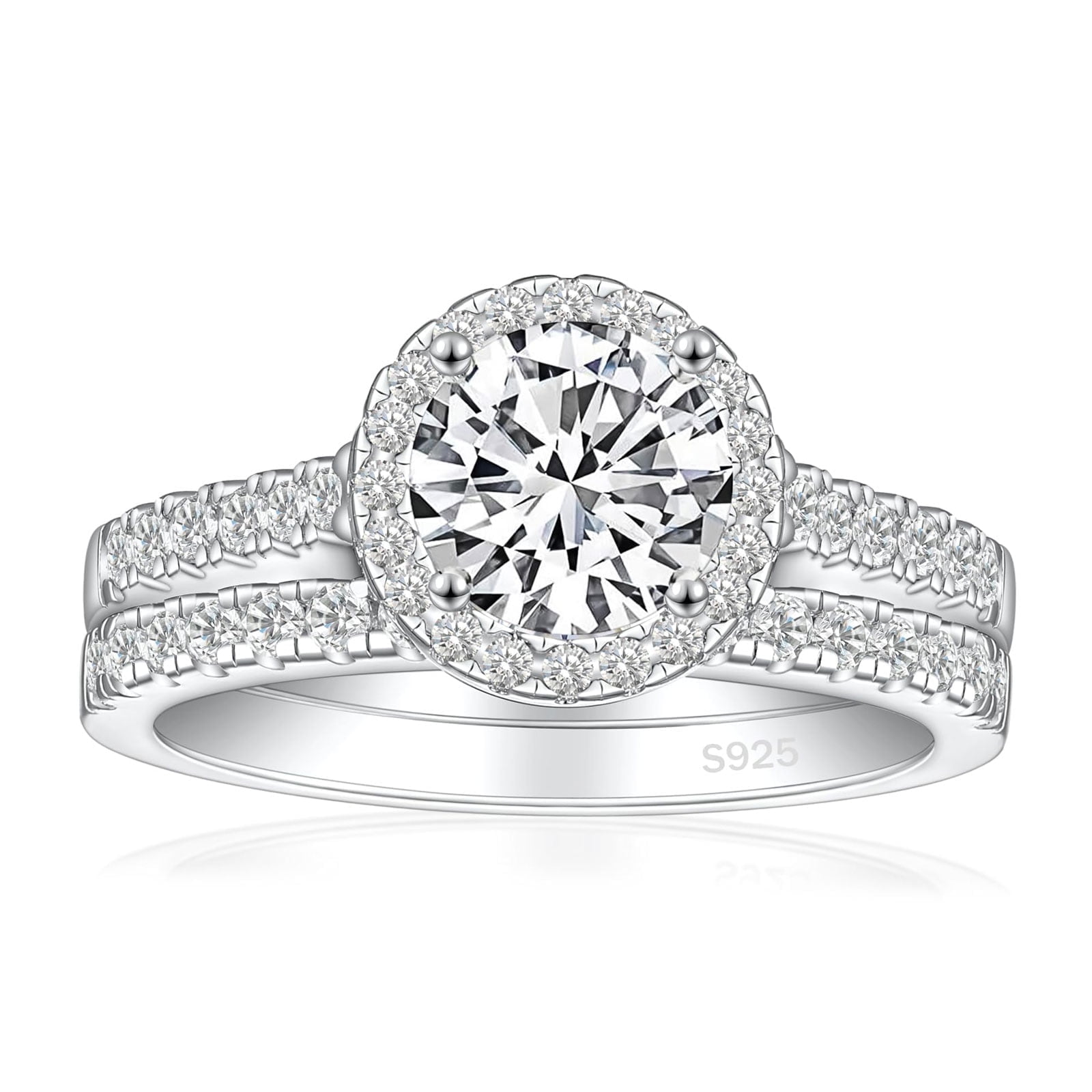 SFTING 2-Carat Round Cut Wedding Ring Engagement Bridal Set for Women 925 Sterling Silver Size 7 ...