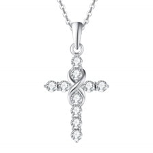 Yafe 18K White Gold Plated Wavy Cross with Cubic Zirconia Necklace ...