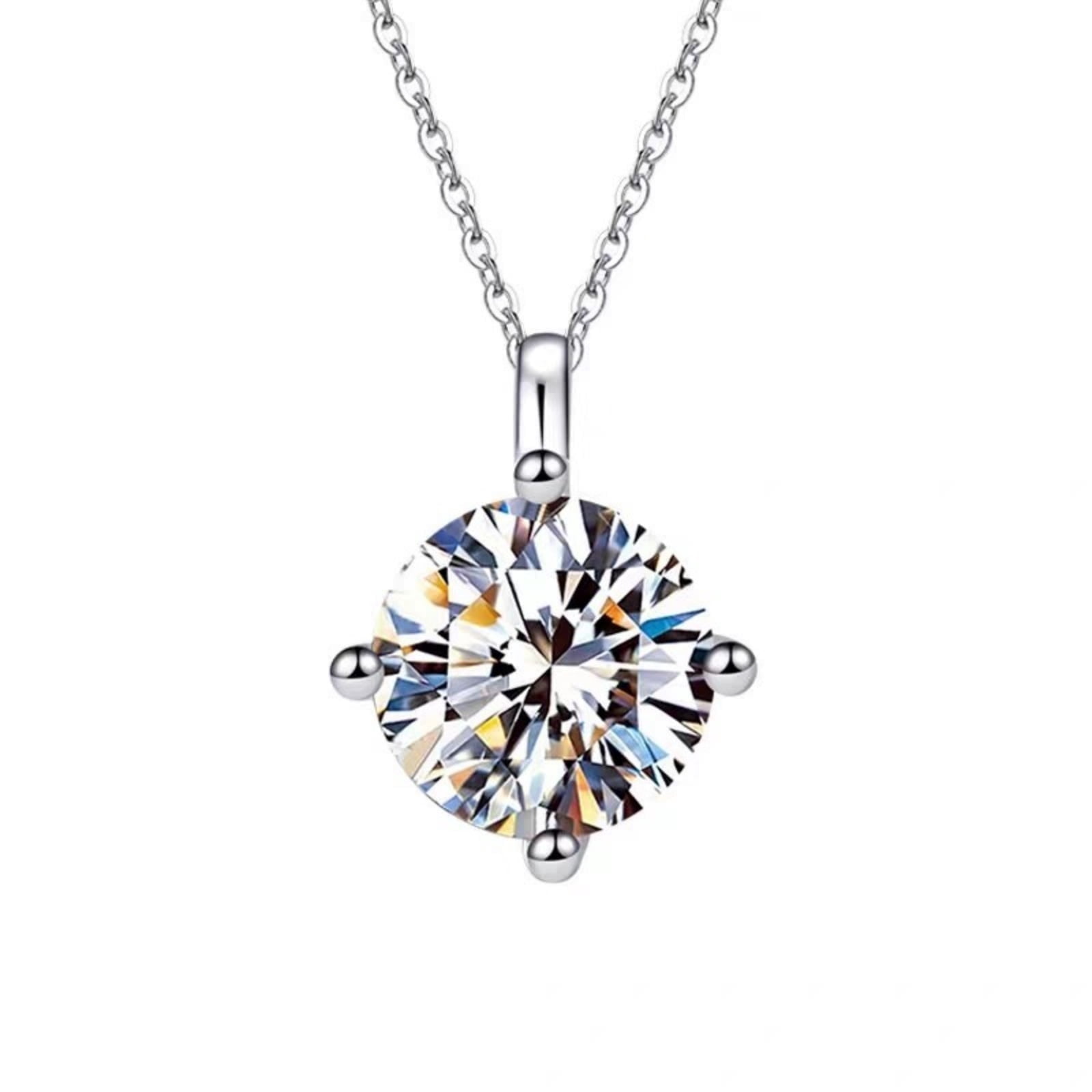 SFTING 925 Sterling Silver Solitaire 1 Carat Four Claws Simple Pendant ...