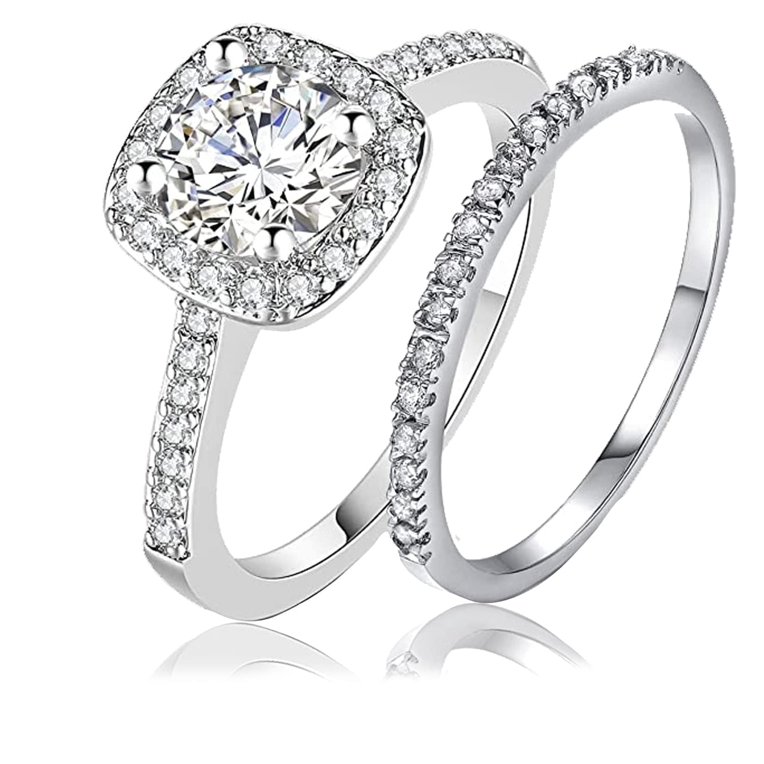 SFTING Halo Wedding Ring Set, 925 Sterling Silver, AAAAA Zirconia ...