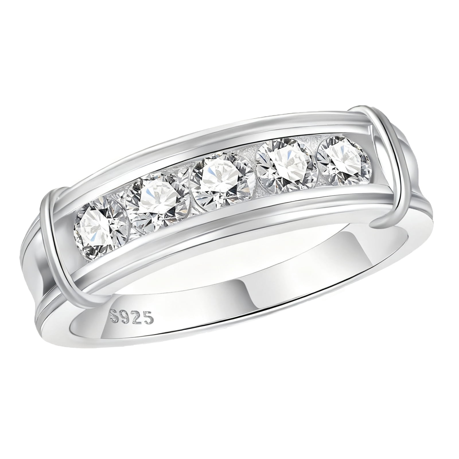 SFTING Men Wedding Band 925 Sterling Silver Men Rings 5A CZ Round Cut ...