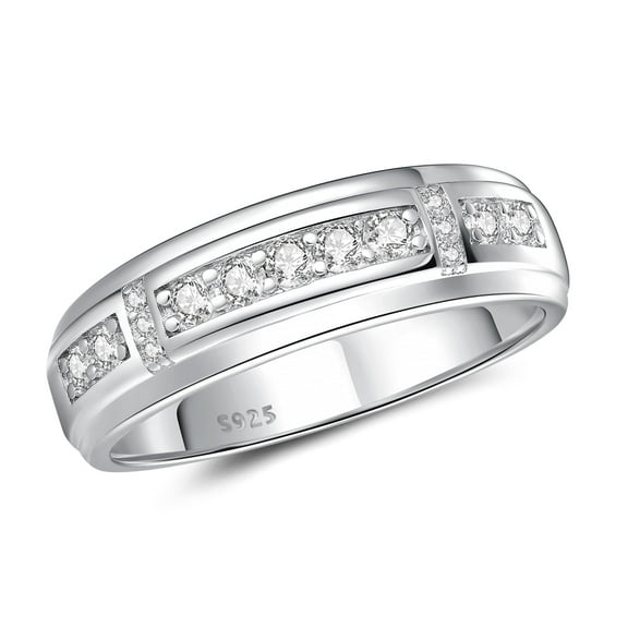 SFTING Men Wedding Band 925 Sterling Silver Men Rings Round Cut Wedding ...