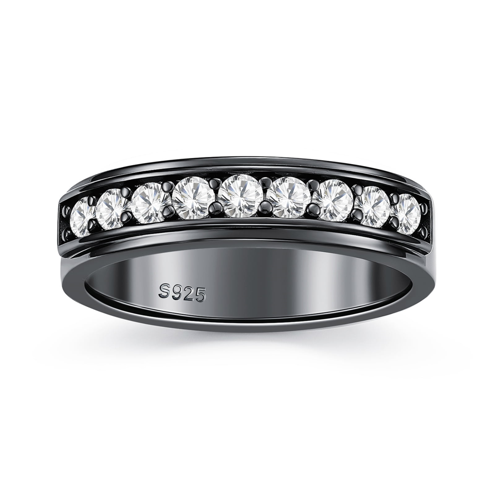 SFTING Men Wedding Band 925 Sterling Silver Rings for Men White Plated Round 5A Zirconia Black ...