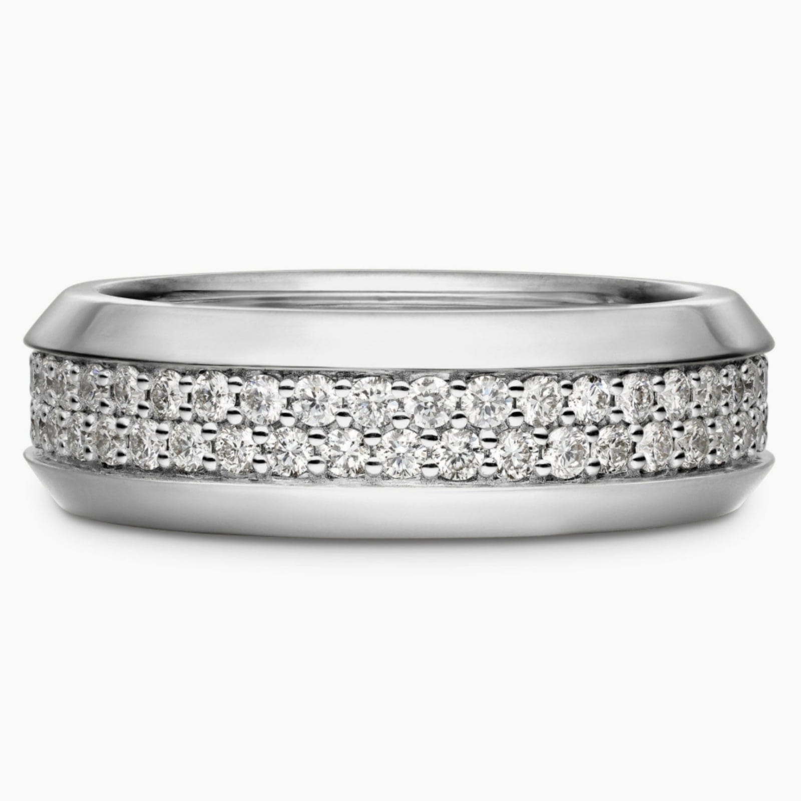 SFTING Mens Wedding Band 925 Sterling Silver Rings for Men Two Row Round 5A Cubic Zirconia ...