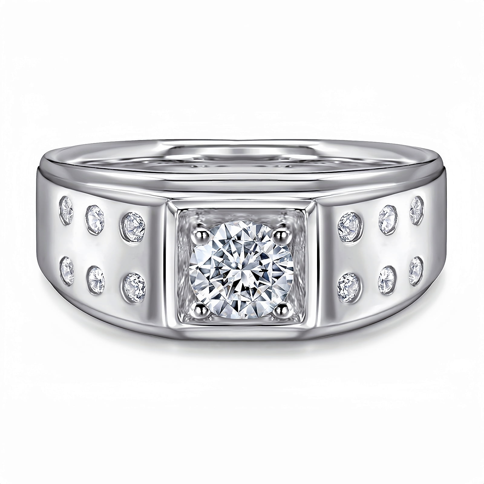 SFTING S925 Sterling Silver 0.5CT Solitaire Wedding Band for Men Cubic Zirconia Engagement Ring ...