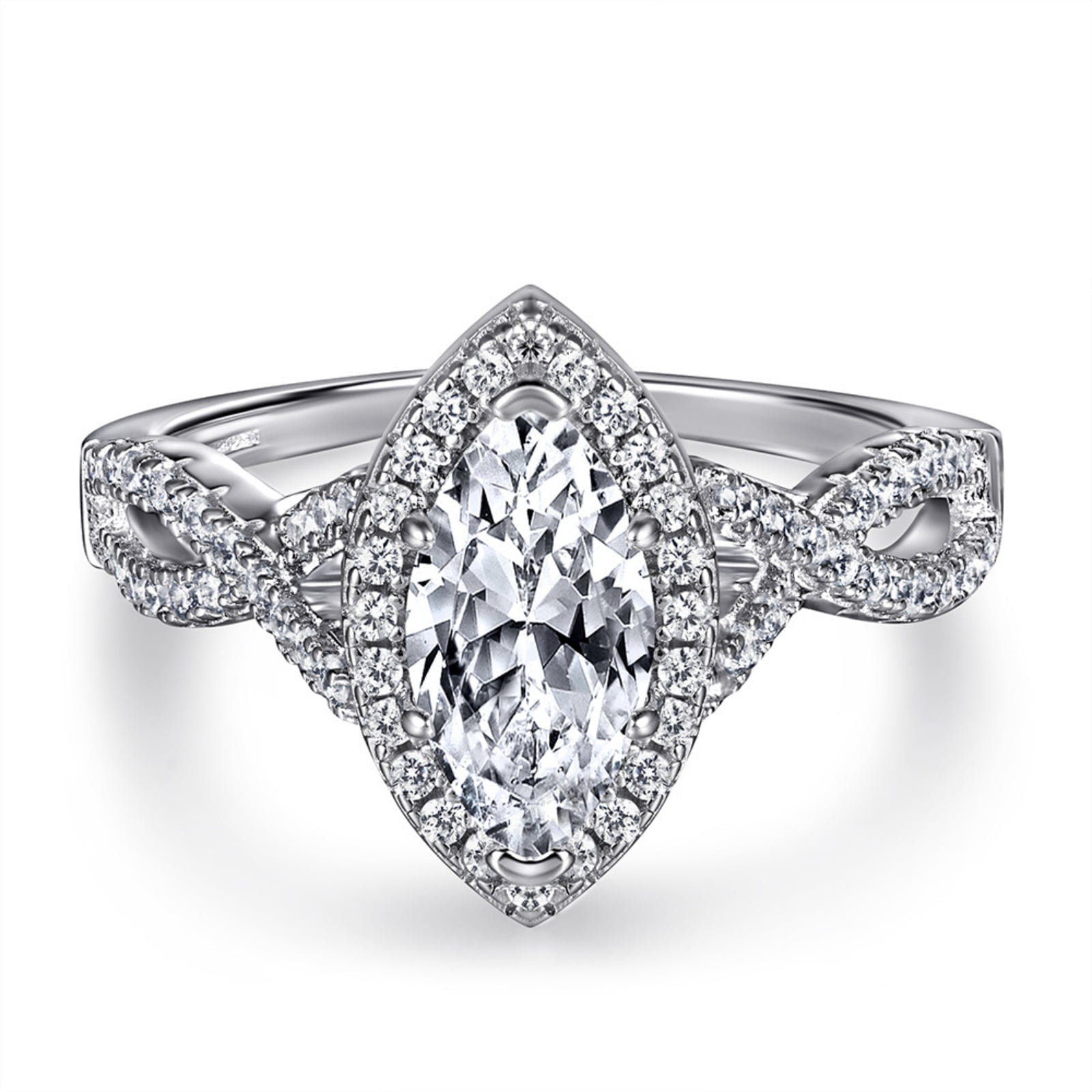 SFTING S925 Sterling Silver Marquise Halo Engagement Rings for Women ...
