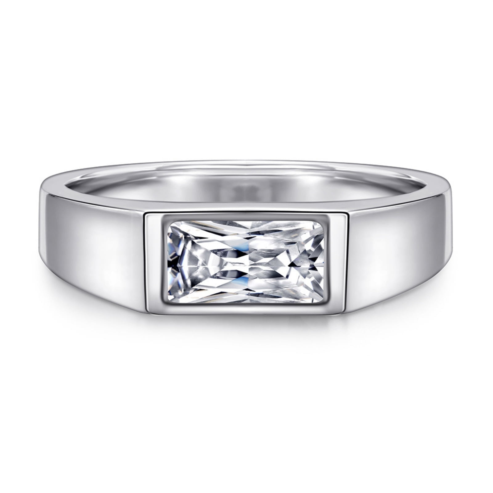 SFTING S925 Sterling Silver Wedding Band for Men with 1CT Cubic Zirconia Solitaire Radiant Cut ...