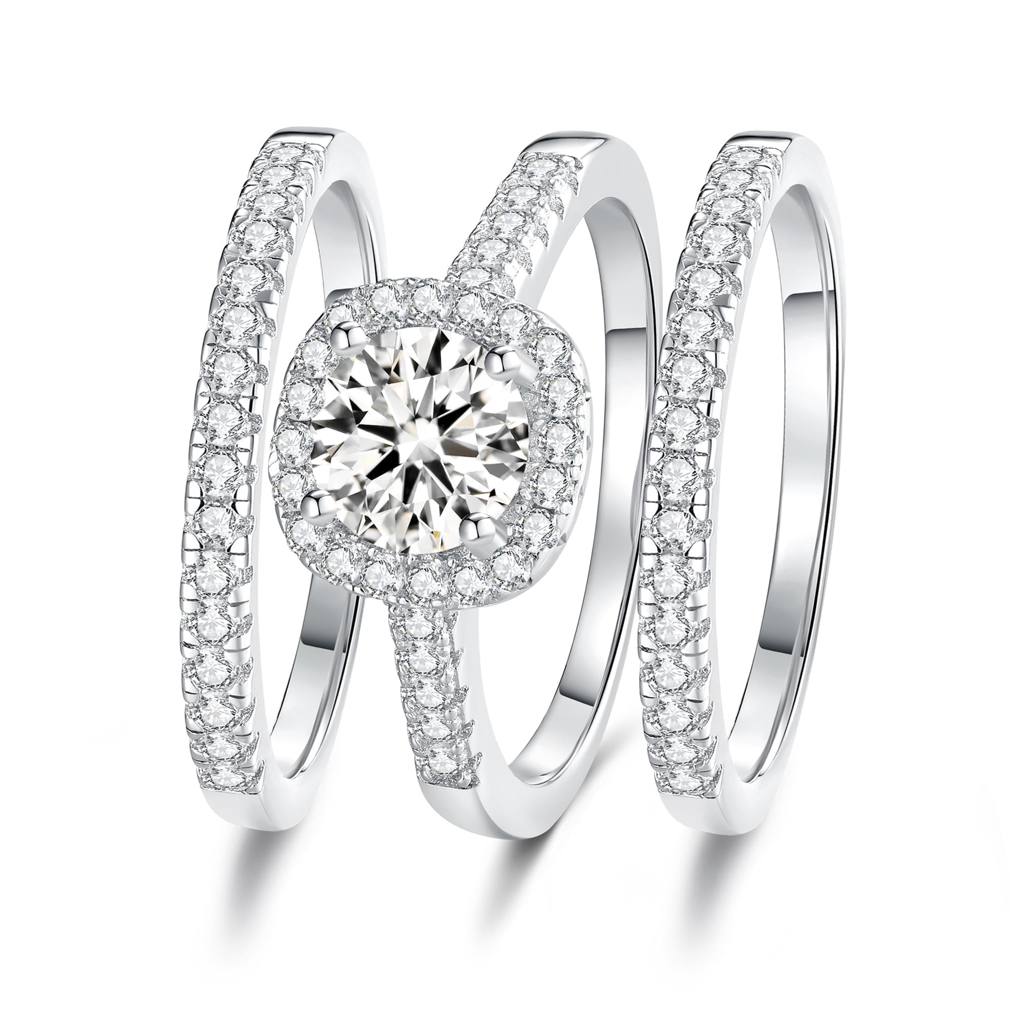 SFTING Wedding Ring Set for Women 3Pcs 925 Sterling Silver 5A Cubic ...
