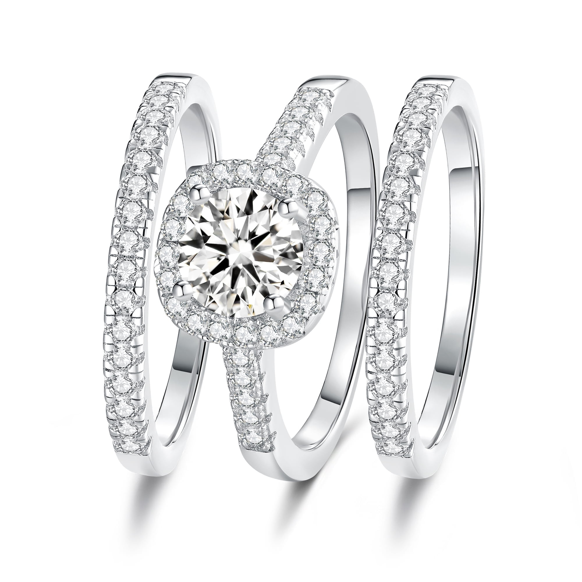 SFTING Wedding Ring Set for Women 3Pcs 925 Sterling Silver 5A Cubic ...