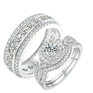 Wuziwen Princess Bridal Ring Sets for Women Wedding Band Guard Ring Enhancers Sterling Silver CZ ...