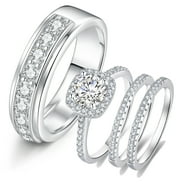 Wuziwen Princess Bridal Ring Sets for Women Wedding Band Guard Ring Enhancers Sterling Silver CZ ...