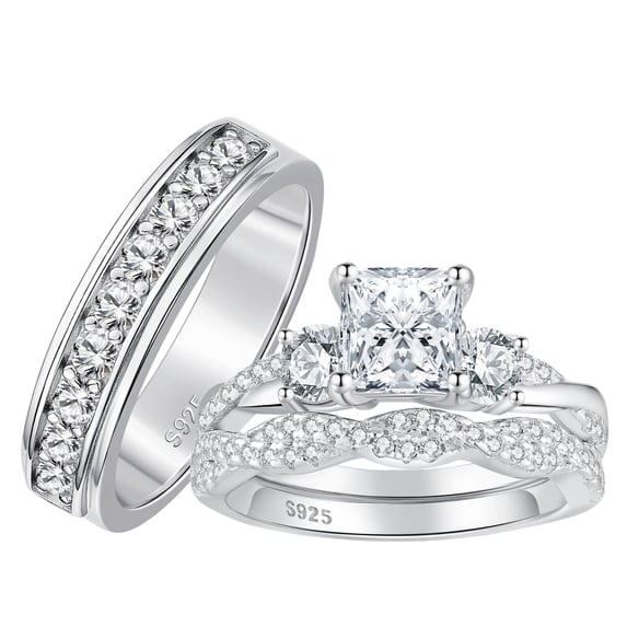 SFTING Wedding Rings Set for His and Her 925 Sterling Silver Couple ...