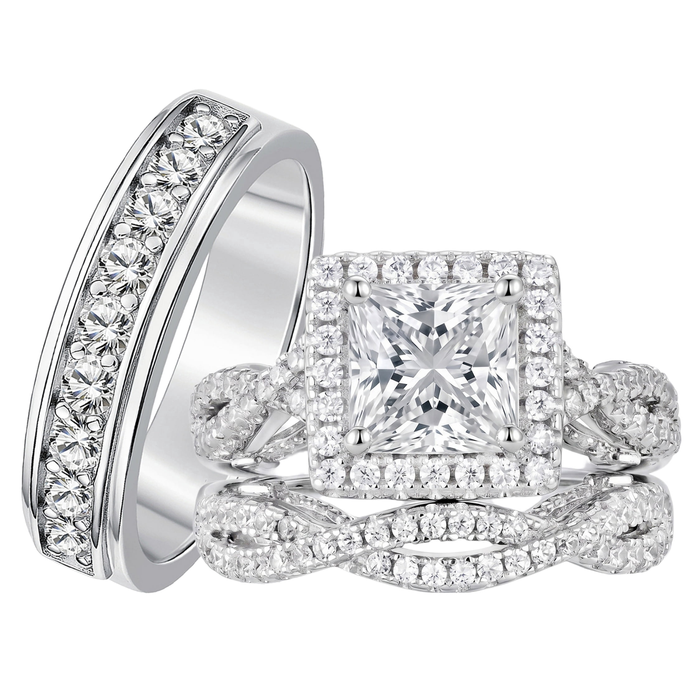 SFTING Wedding Rings Set for His and Her Halo Princess Round Cut Men ...