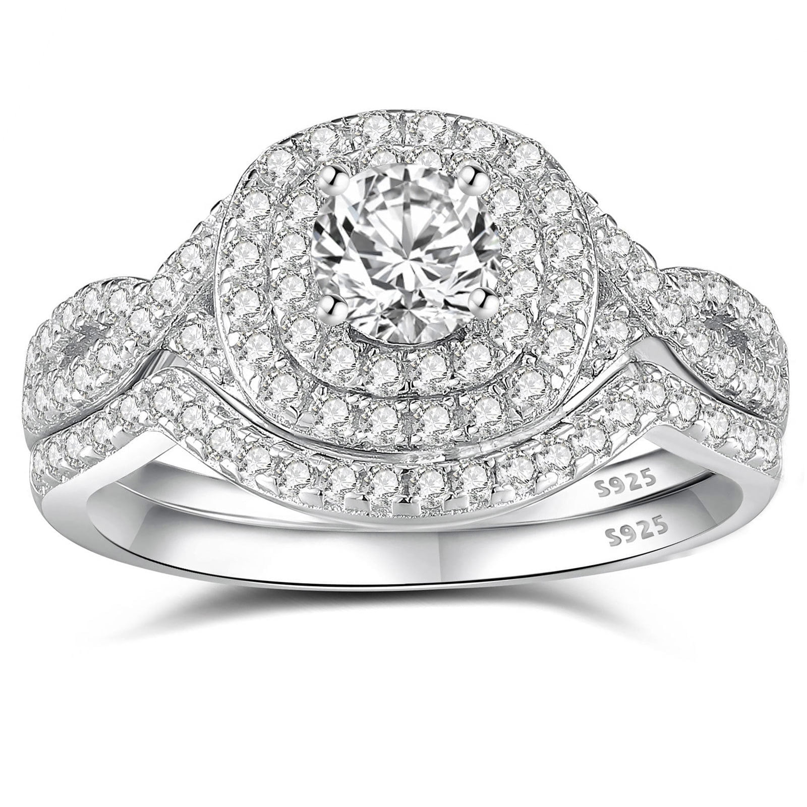 SFTING Wedding Rings for Women Round Bridal Engagement Promise Ring ...