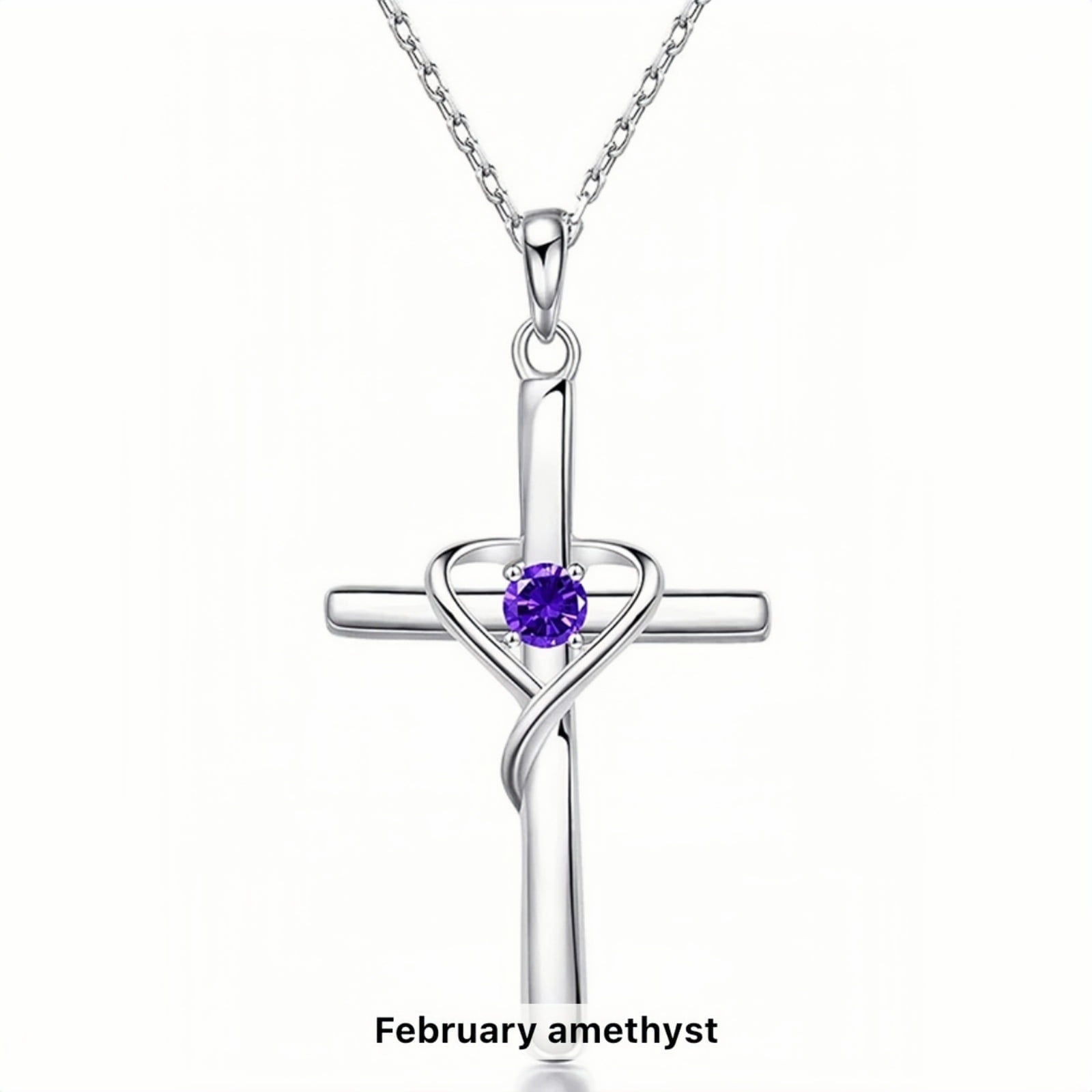SFTING Women's February Birthstone Cross Necklace, Women's Birthstone ...