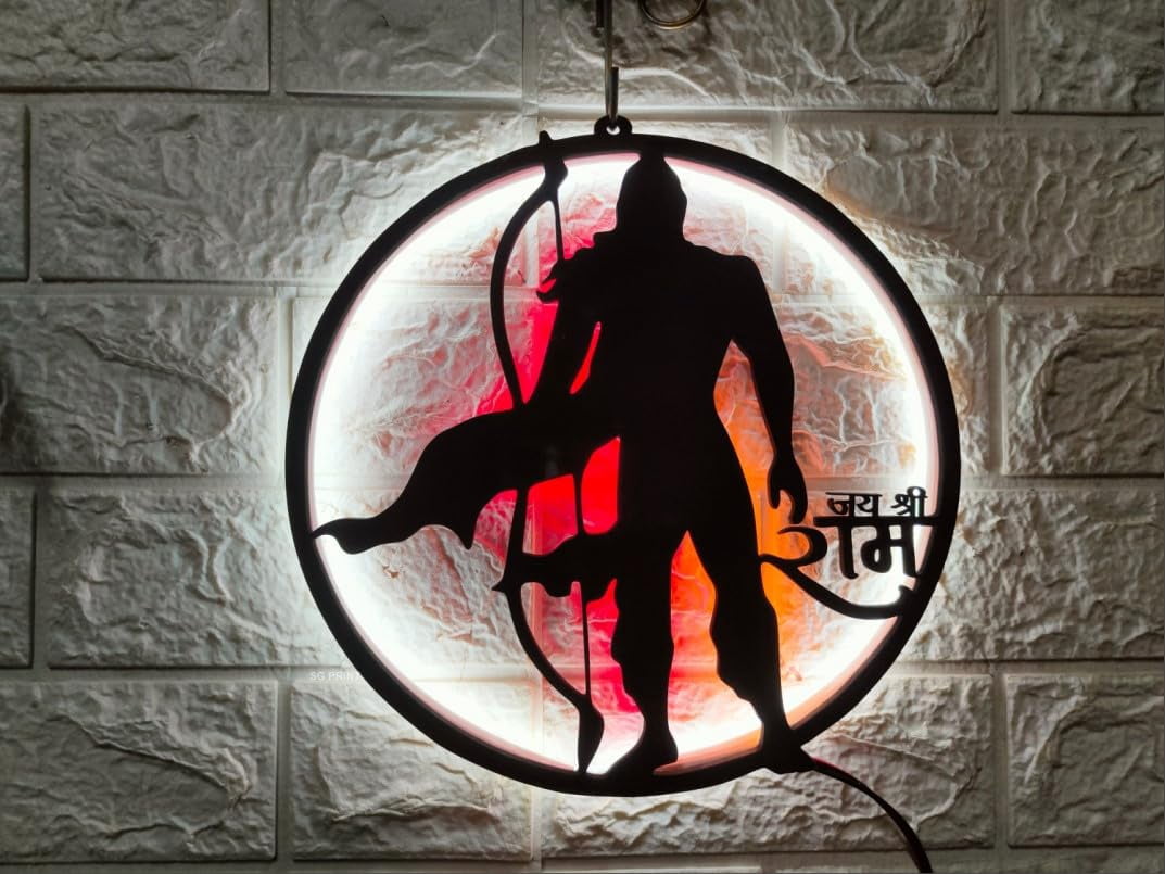 SG PRINT Jai Shree Ram Led MDF Wall Decor Light Wood Backlit Wall Art ...