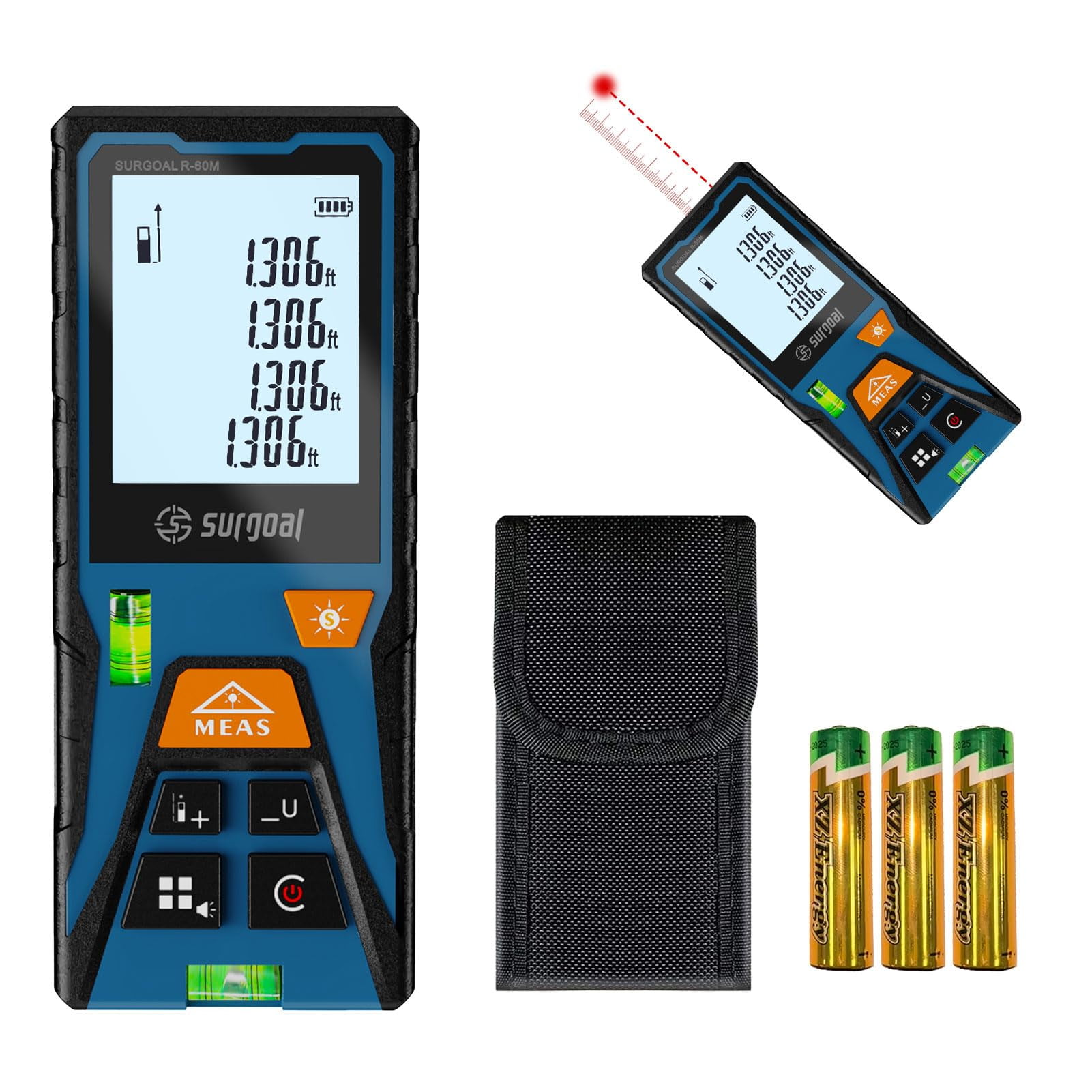 SG SURGOAL Laser Measure with 2 Bubble Levels 196ft Outdoor Digital Laser Measurement Tool ...