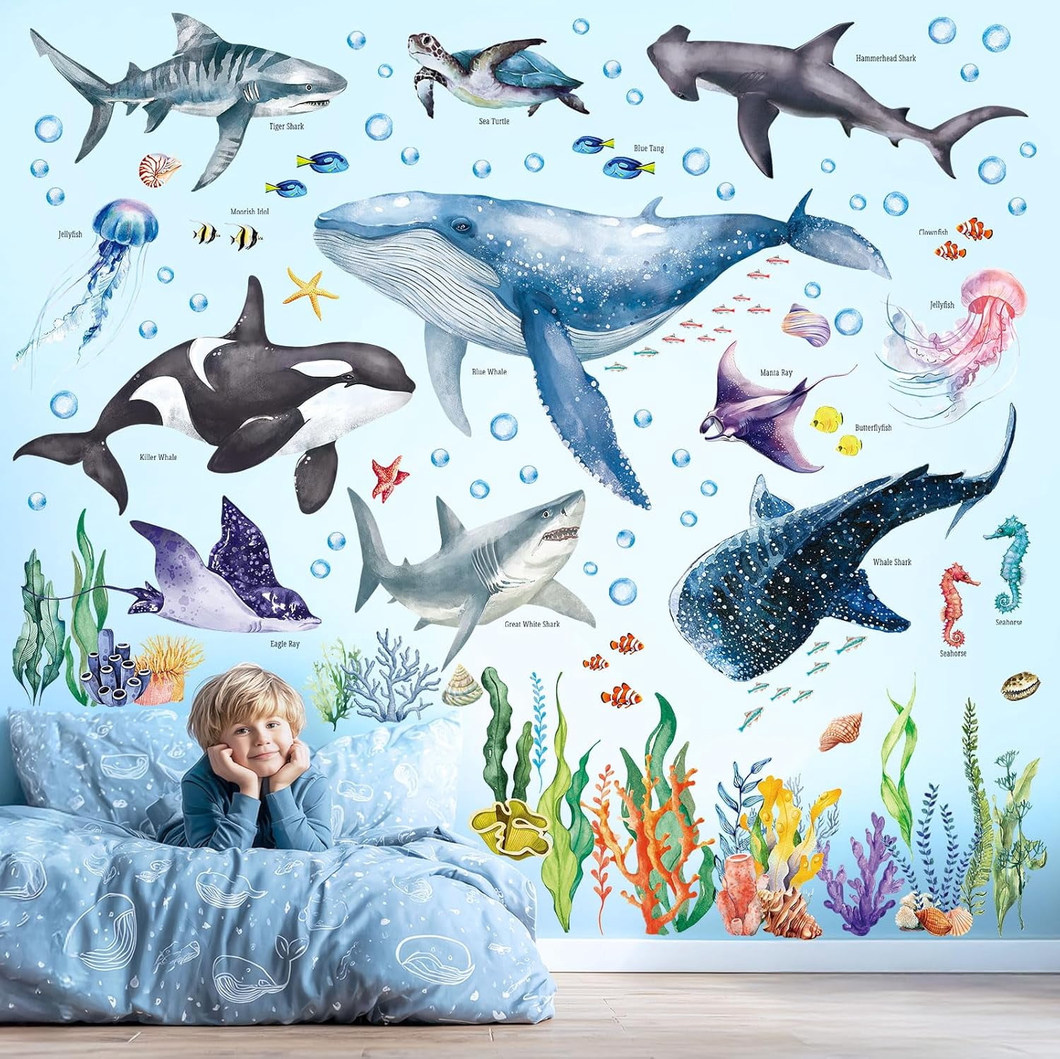 SG3-2430 Large Sea Creature Wall Stickers Decals Kids Under The Sea ...
