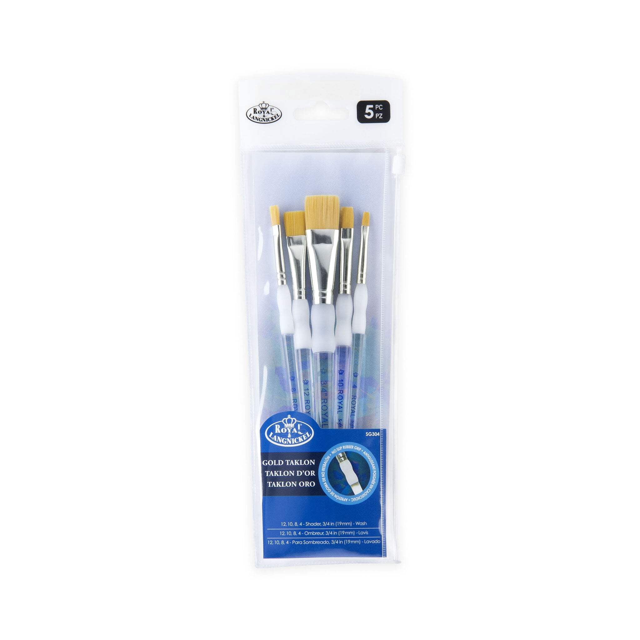 Royal & Langnickel Large Pack Soft Grip Flat Paint Brush Set, Golden ...