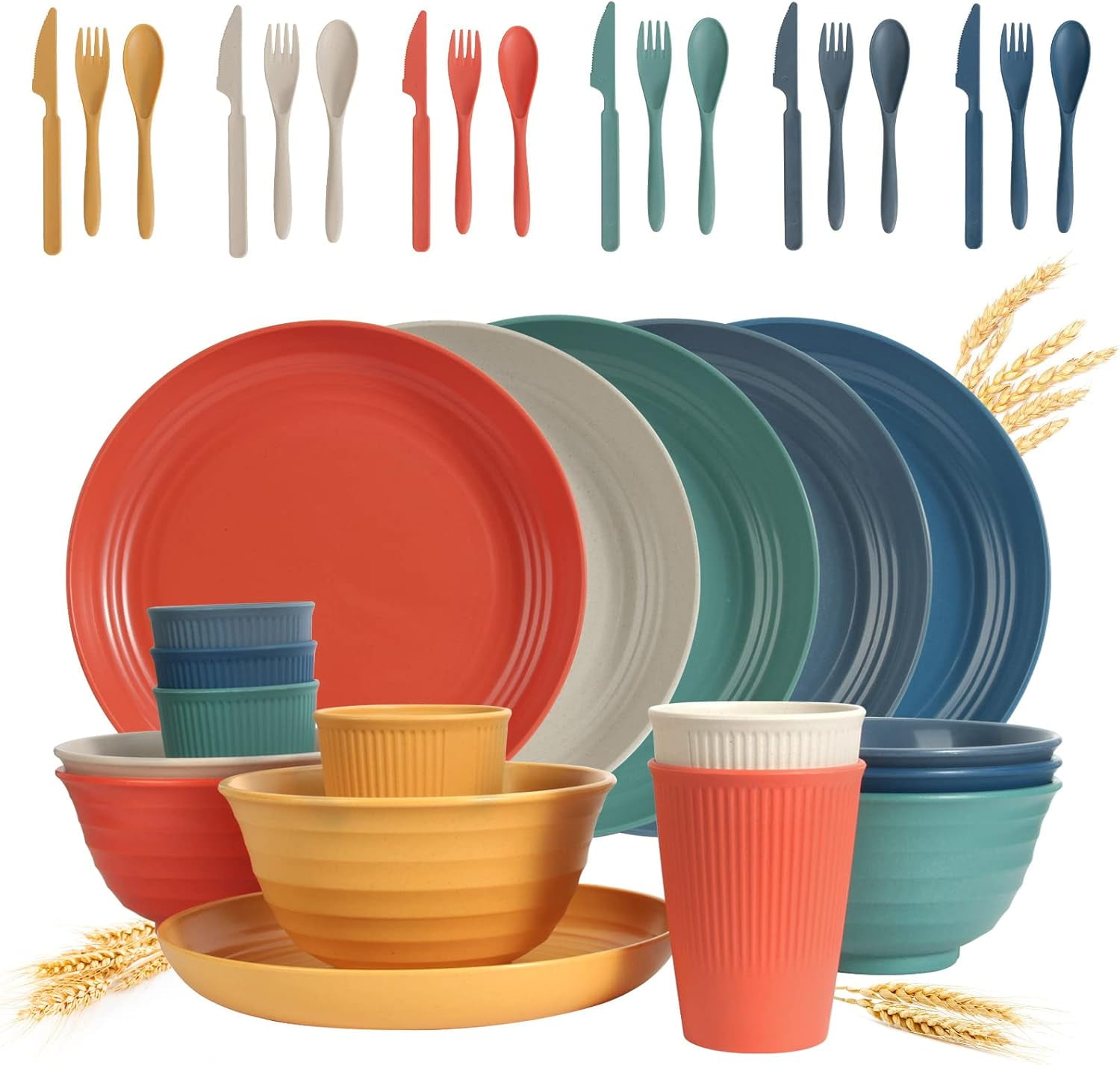 SGAOFIEE 36-Piece Wheat Straw Dinnerware Set – Unbreakable & Colorful ...