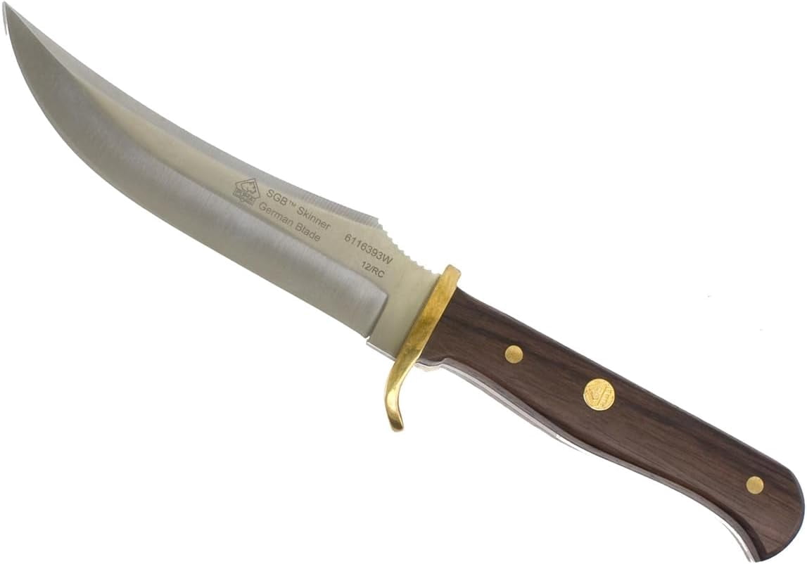 SGB Skinner Jacaranda Wood Hunting Knife with Tethered Brown Leather ...