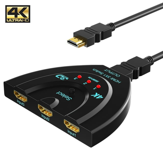 SGEYR HDMI Switch 3x1 Pigtail Support 4Kx2K HDMI Switcher Selector HD ...
