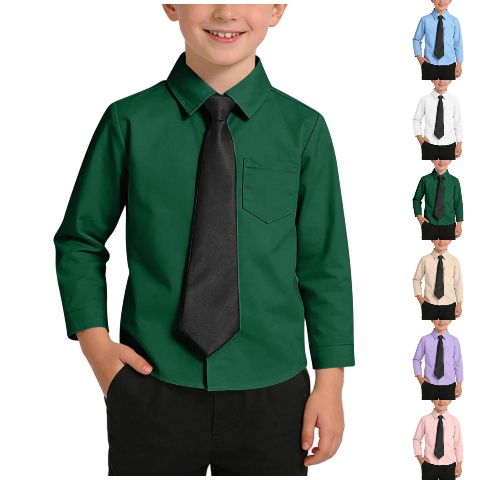 SGFCWSX Boys Long Sleeve Dress Shirt with Matching Tie, Kids Button ...