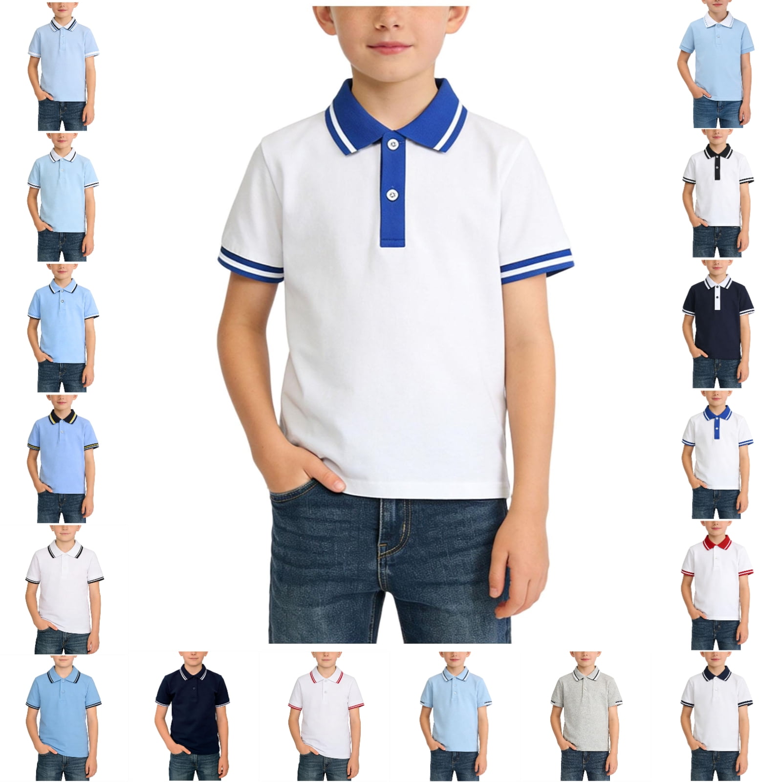 SGFCWSX Boys Short Sleeve Polo Shirt, Kids Collared School Uniform ...