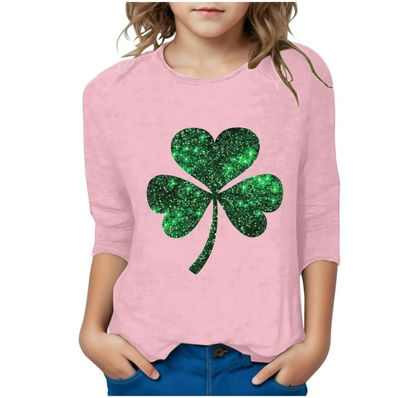 SGFCWSX Girls 3/4 Sleeve T-Shirt, Kids Graphic Casual Crewneck Top Pink ...