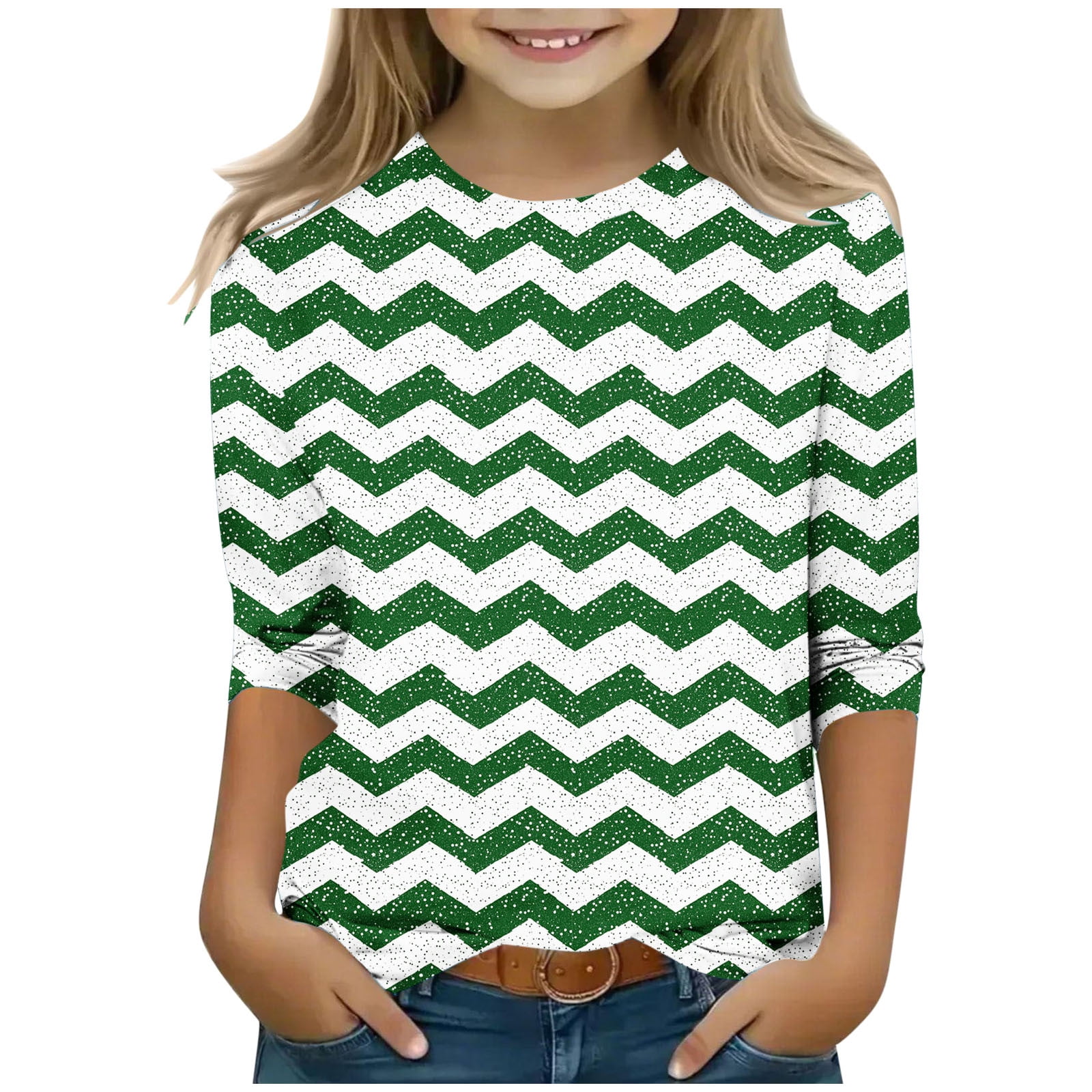 SGFCWSX Girls 3/4 Sleeve T-Shirt, Kids Streetwear Print Casual Top ...