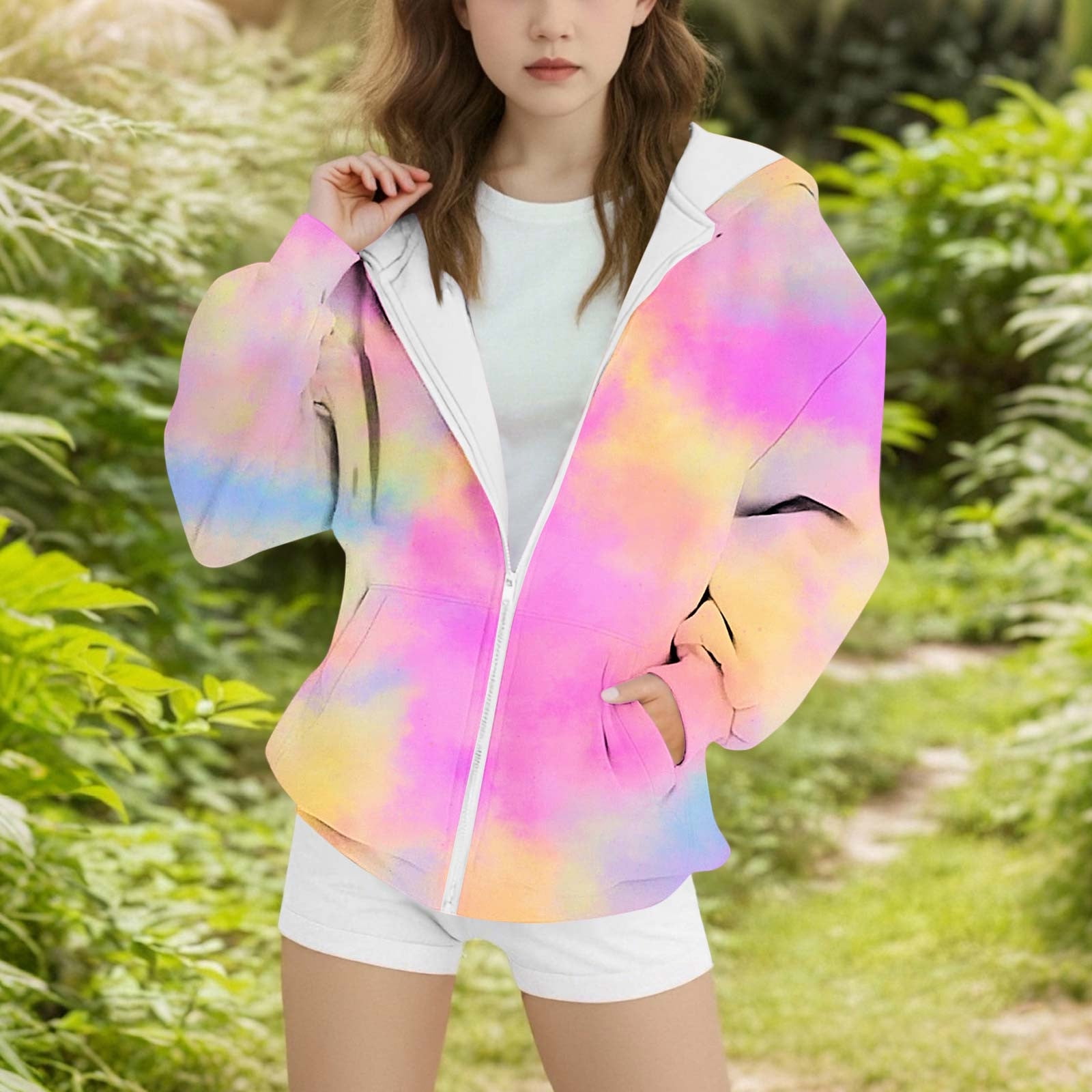SGFCWSX Girls Fleece Hoodie Kids Soft Zip Up Sweatshirts Gradient Tie ...
