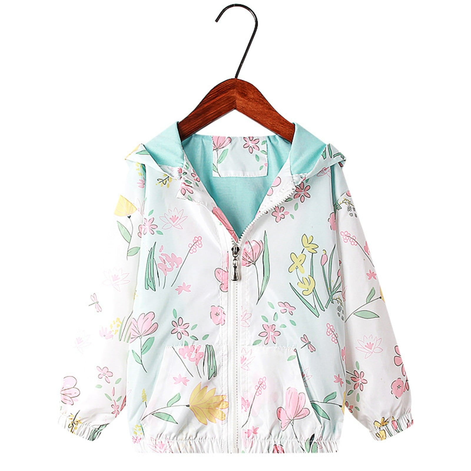 SGFCWSX Girls Hooded Jacket Lightweight Kids Coat Cute Print Outdoor ...