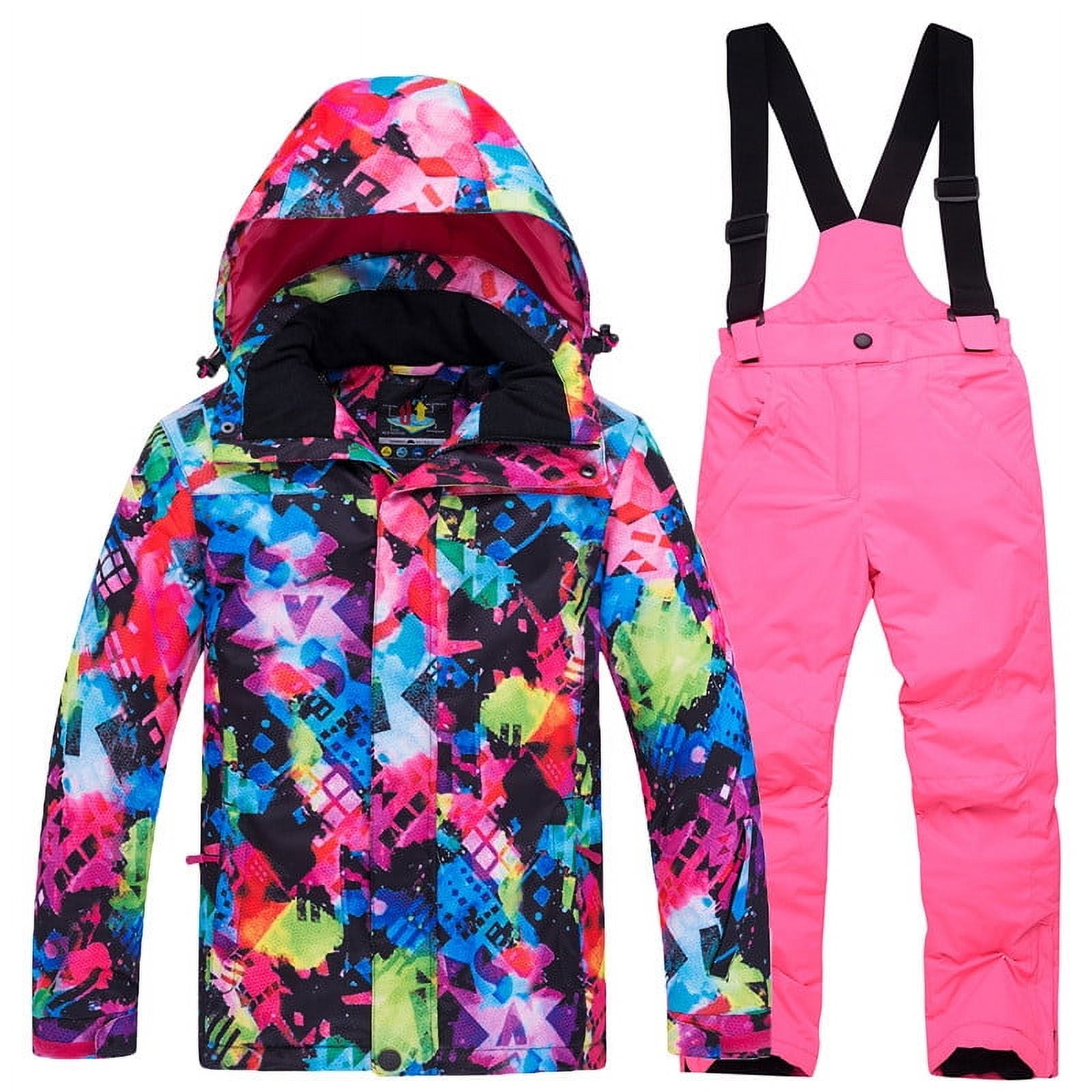 SGFCWSX Girls Ski Jacket and Suspender Pants Set Kids Windproof ...