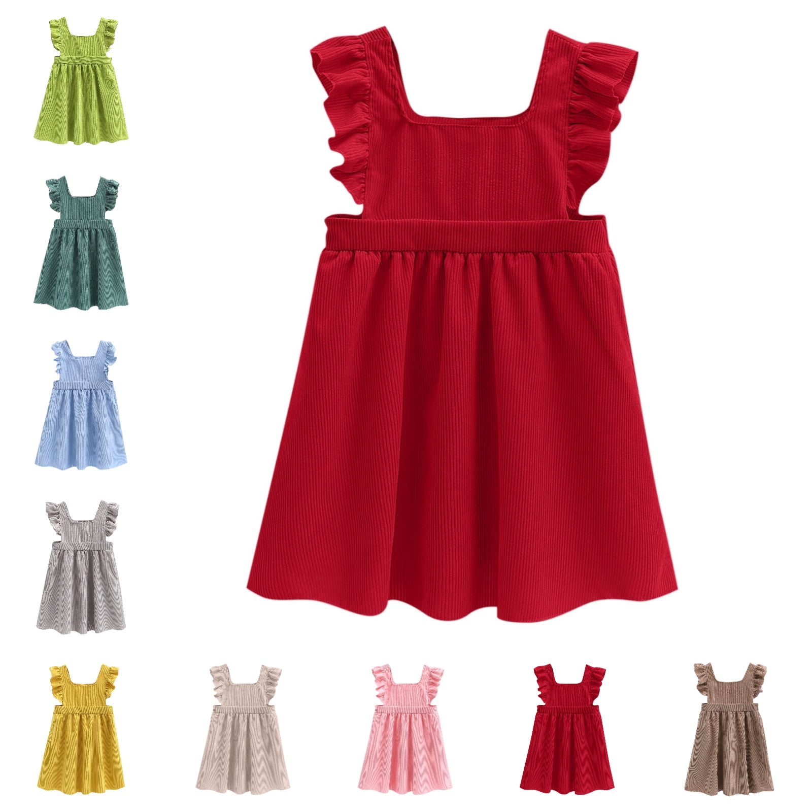 SGFCWSX Girls Sleeveless Corduroy Dress Square Neck A-Line Casual ...