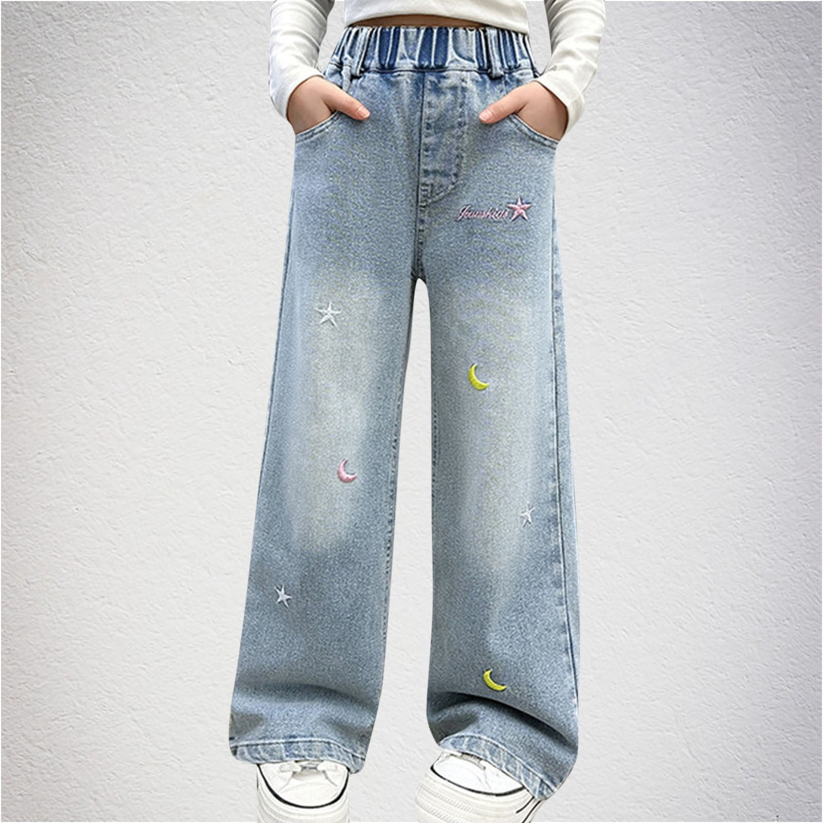 SGFCWSX Girls Wide Leg Jeans for School Kids Baggy Denim Pants with ...