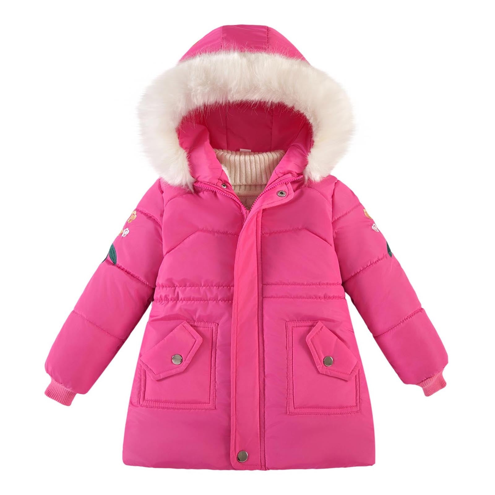 SGFCWSX Kids Furry Hooded Mid-Length Puffer Coat Girls Warm Winter ...