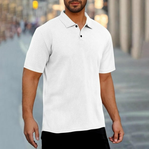 SGFCWSX Polo Shirts for Men Short Sleeve with Waffle Texture Relaxed ...