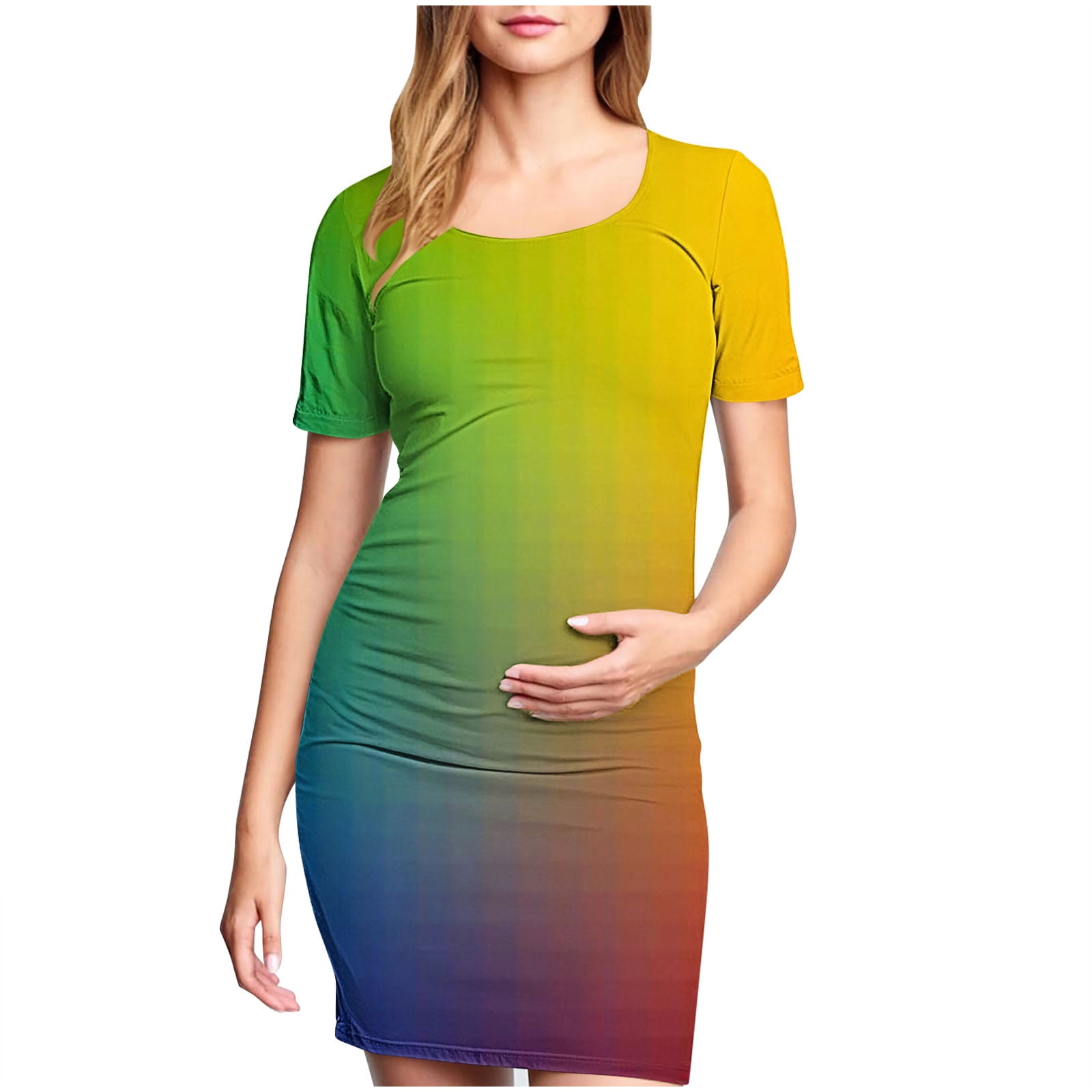 SGFCWSX Women's 2025 Round Neck Midi Dress, Gradient Color Maternity ...