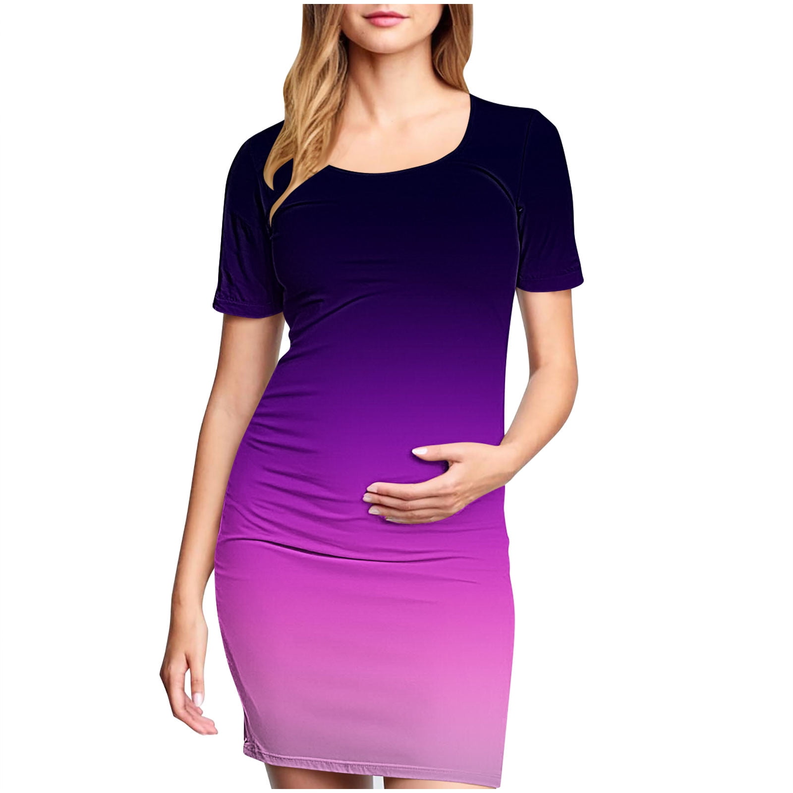 SGFCWSX Women's 2025 Round Neck Midi Dress, Gradient Color Maternity ...