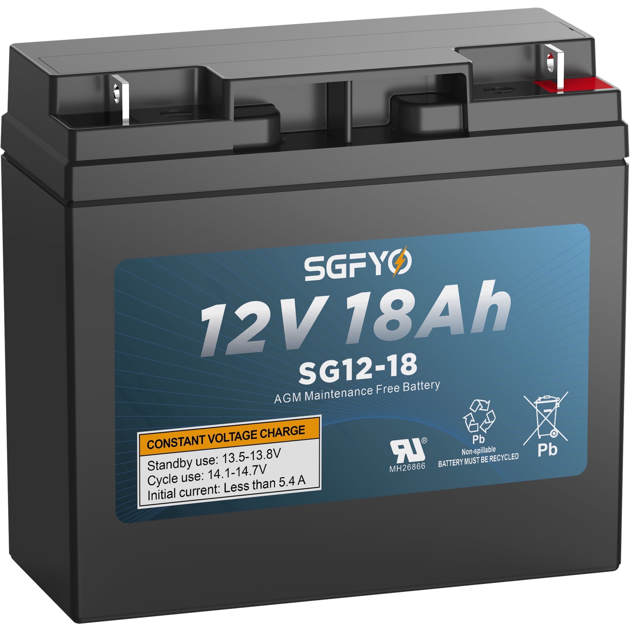 SGFYO 12V 18Ah Rechargeable SLA AGM Battery,Nut and Bolt Terminal,for ...