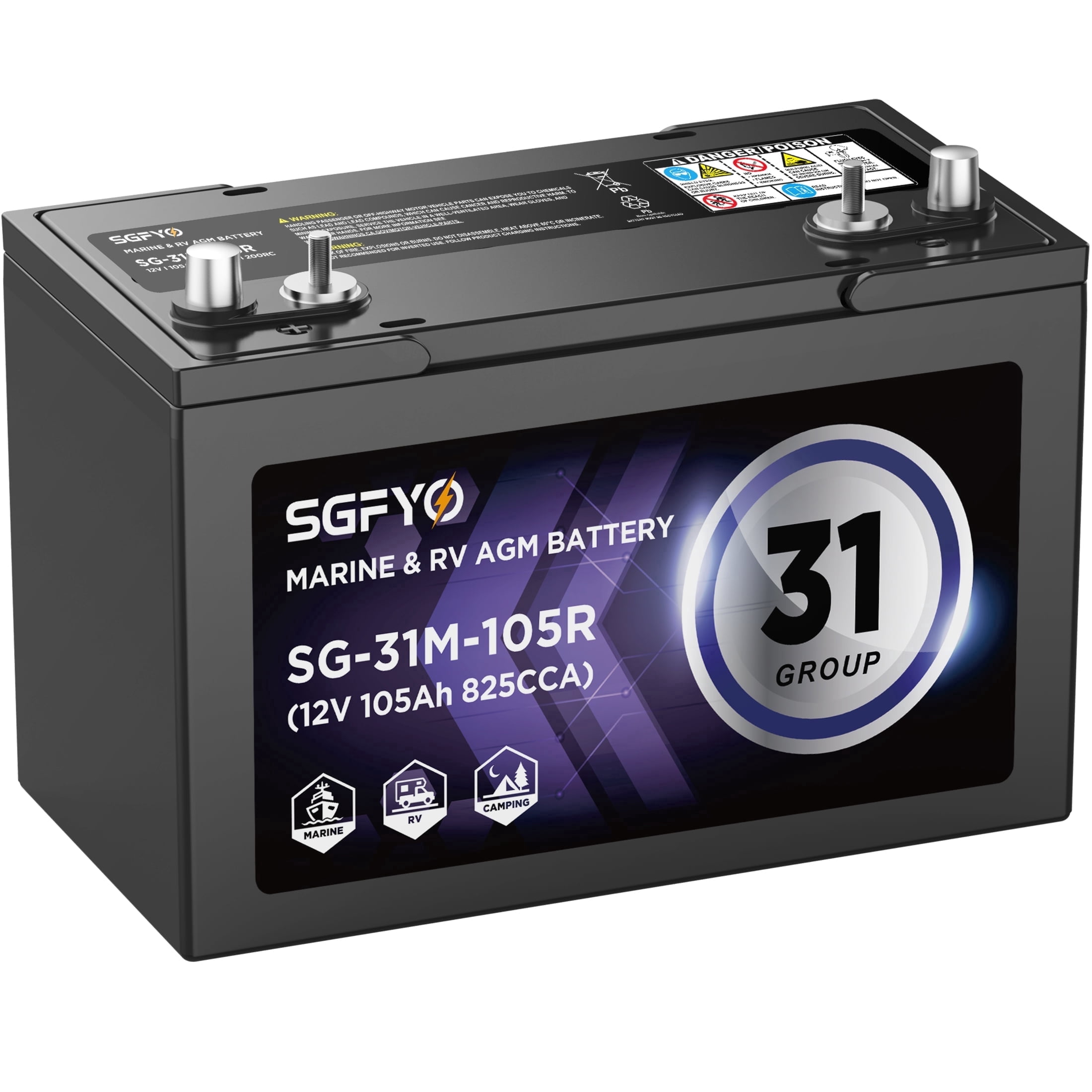 SGFYO Group Size 31M Dual Purpose Marine Battery,12V 105Ah 825CCA 200RC ...