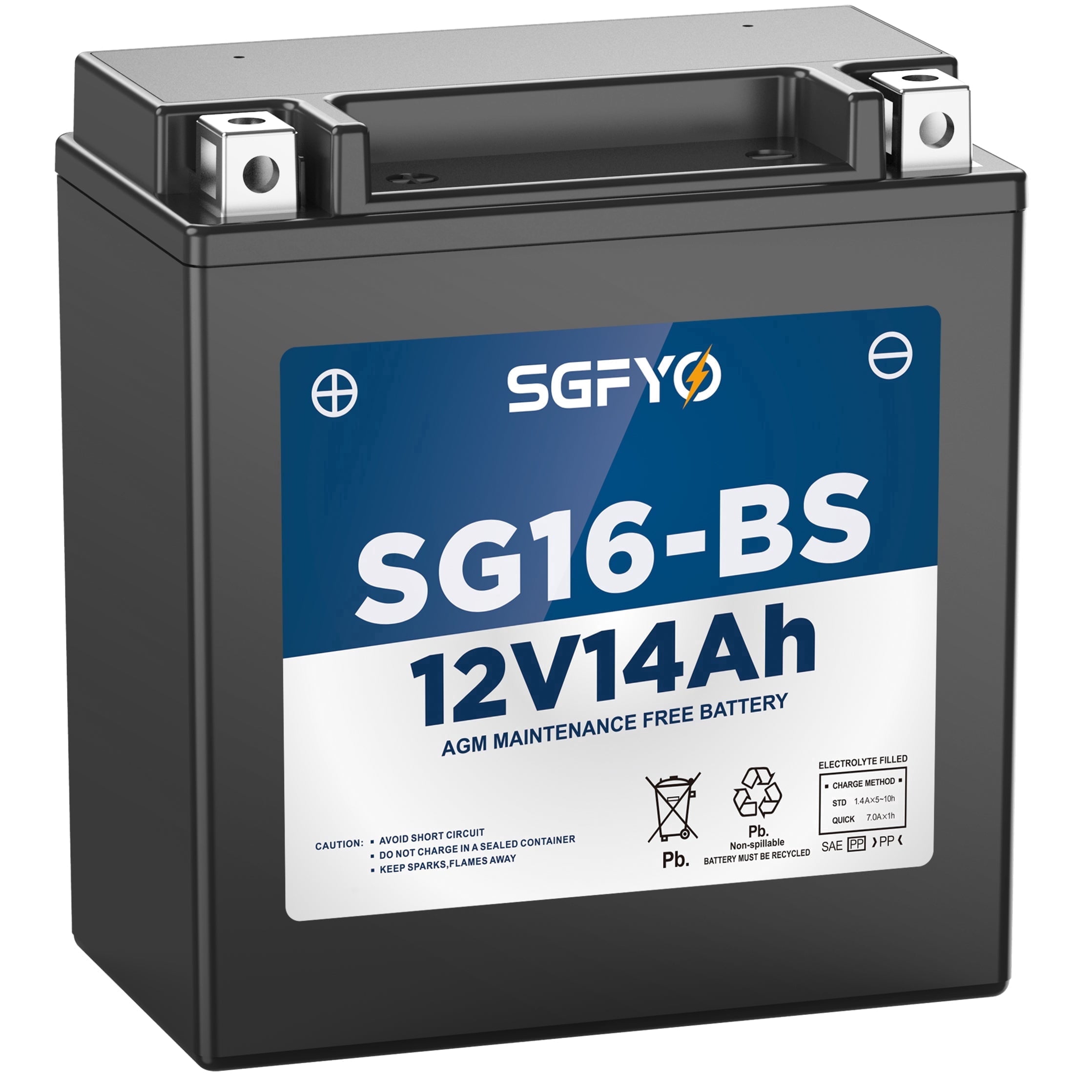 SGFYO YTX16-BS Motorcycle Battery,12V 14Ah Sla AGM High Performance ...