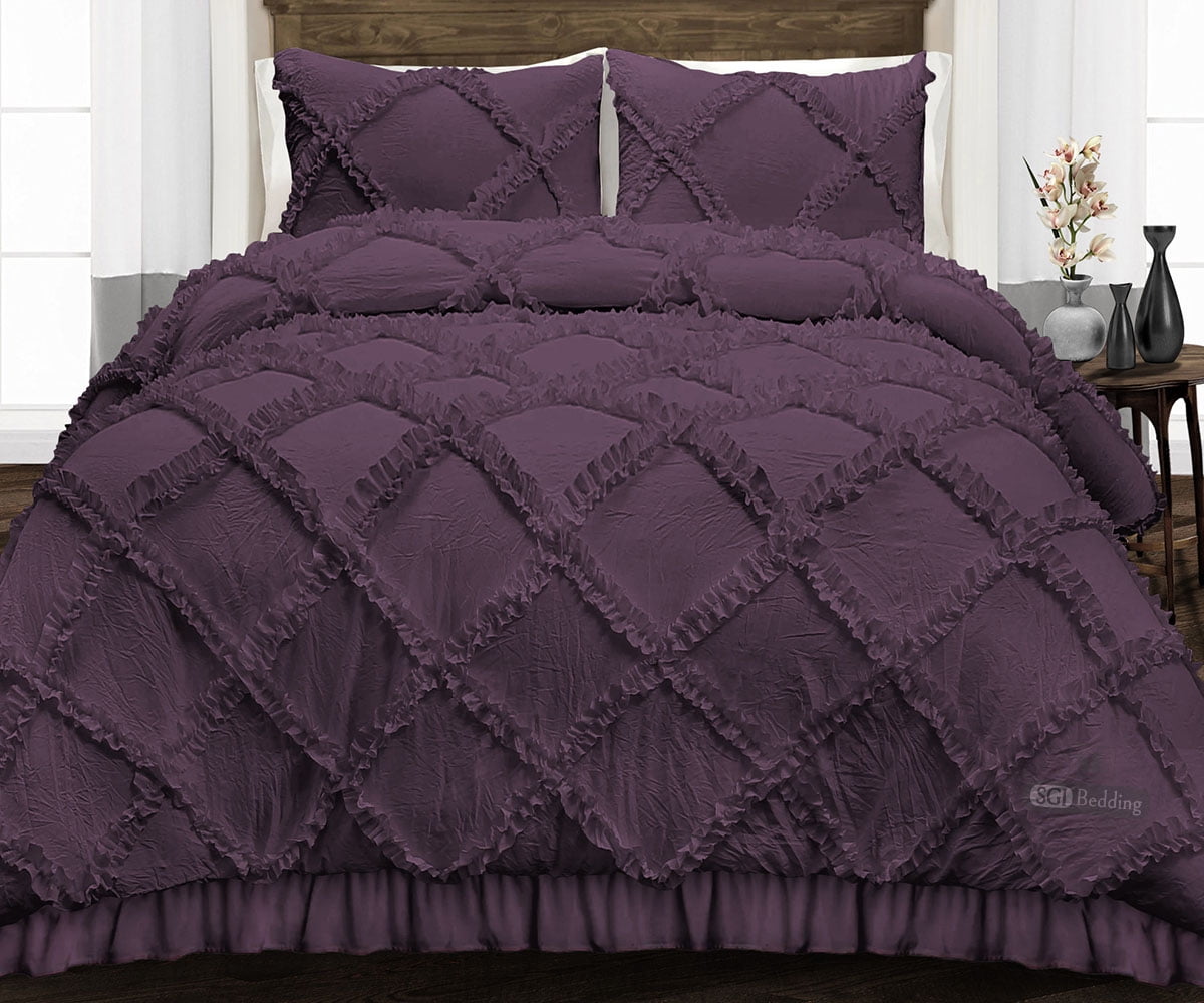 SGI Alaskan King Diamond Ruffle Comforter Set Microfiber 3 Piece Plum ...