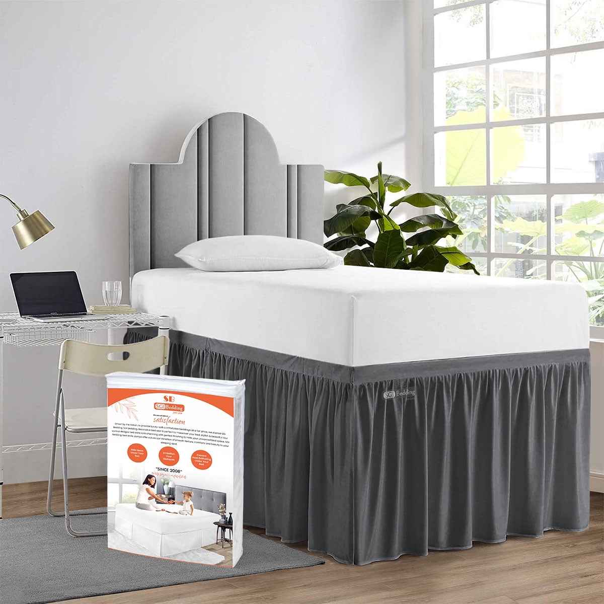 SGI Bedding Dorm Room Bed Skirt | Twin XL 32" Ruffled Microfiber Bed ...