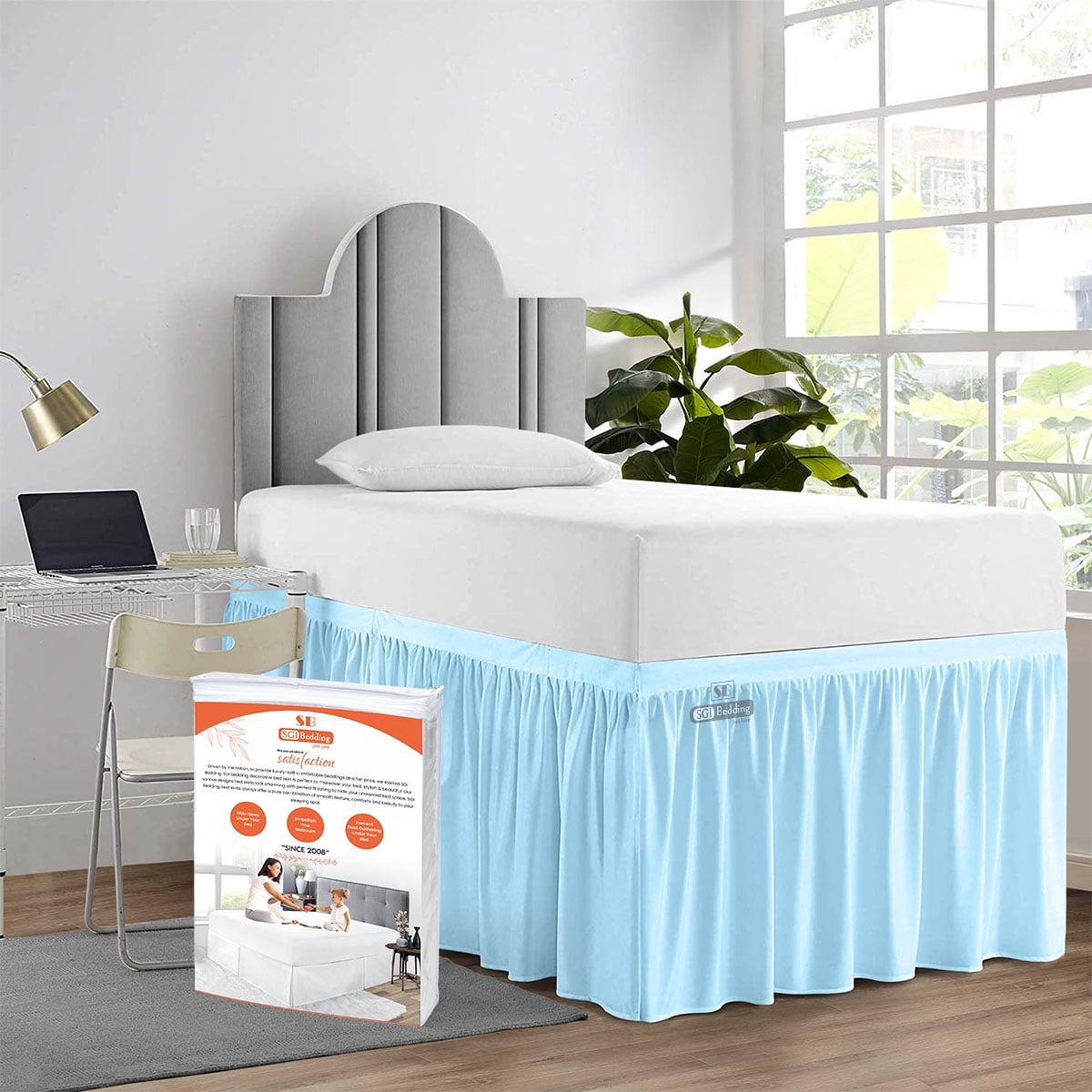 SGI Bedding Dorm Room Bed Skirt | Twin XL 32" Ruffled Microfiber Bed ...