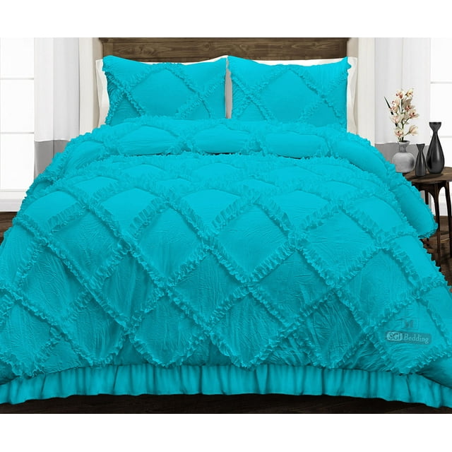 SGI California King Diamond Ruffle Comforter Set Microfiber 3 Piece ...